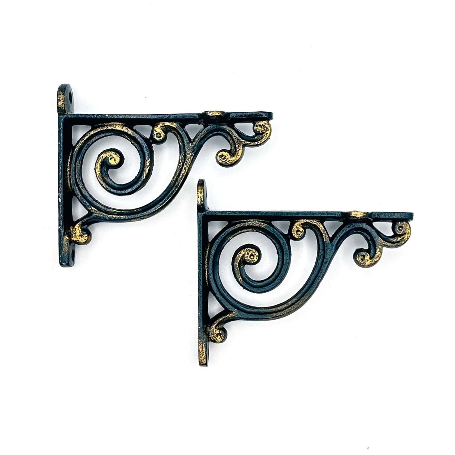 Solid Cast Iron shelf brackets Green with Gold brush - Handmade ...