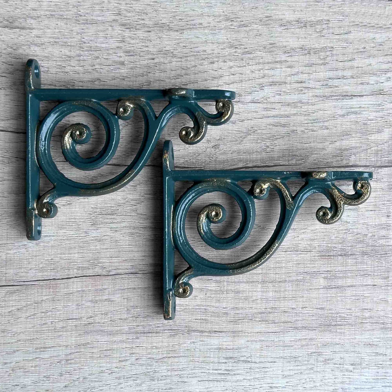 Solid Cast Iron shelf brackets Green with Gold brush - Handmade ...